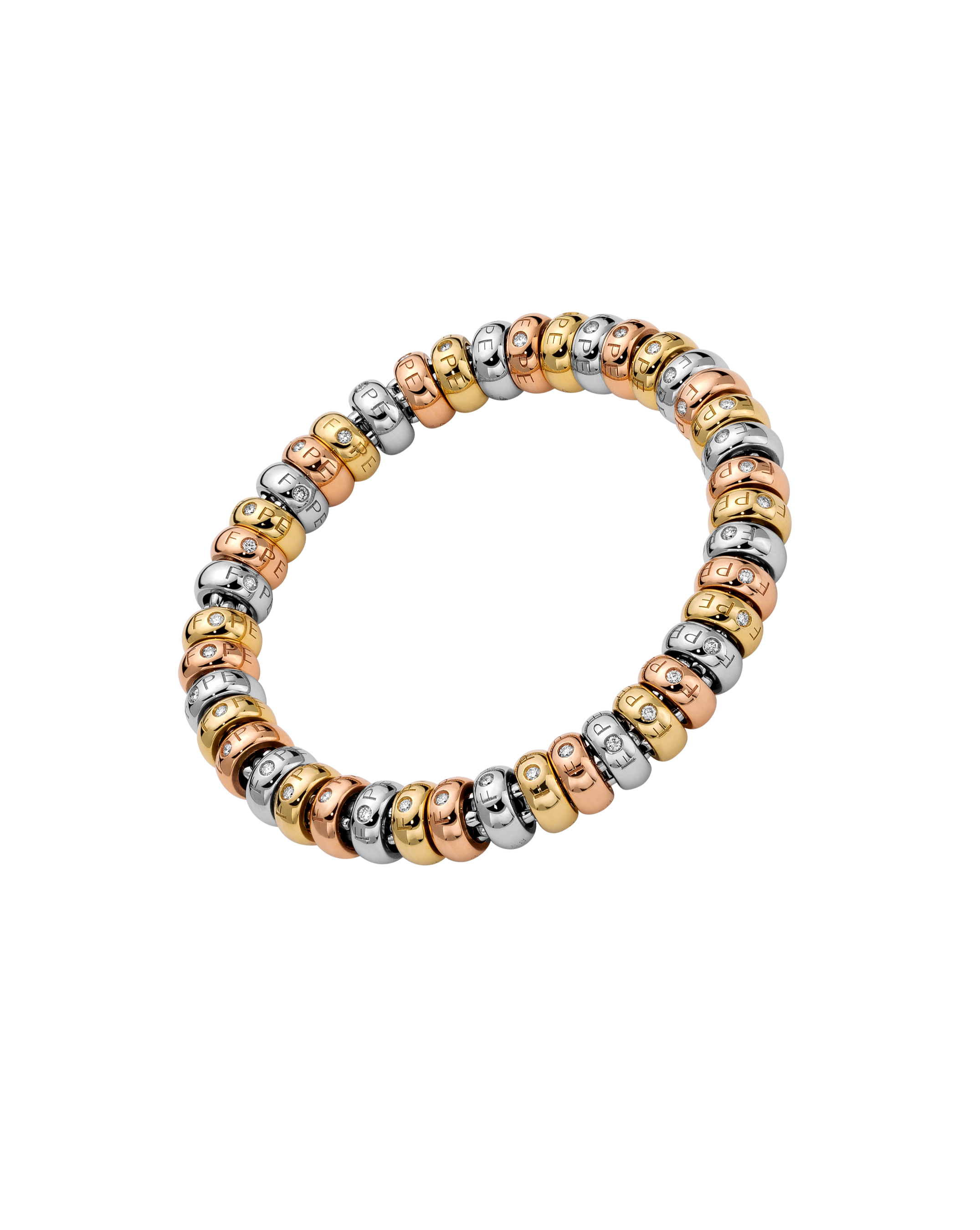 Flex'it bracelet with tricoloured gold rondels and diamonds - 64006BX ...