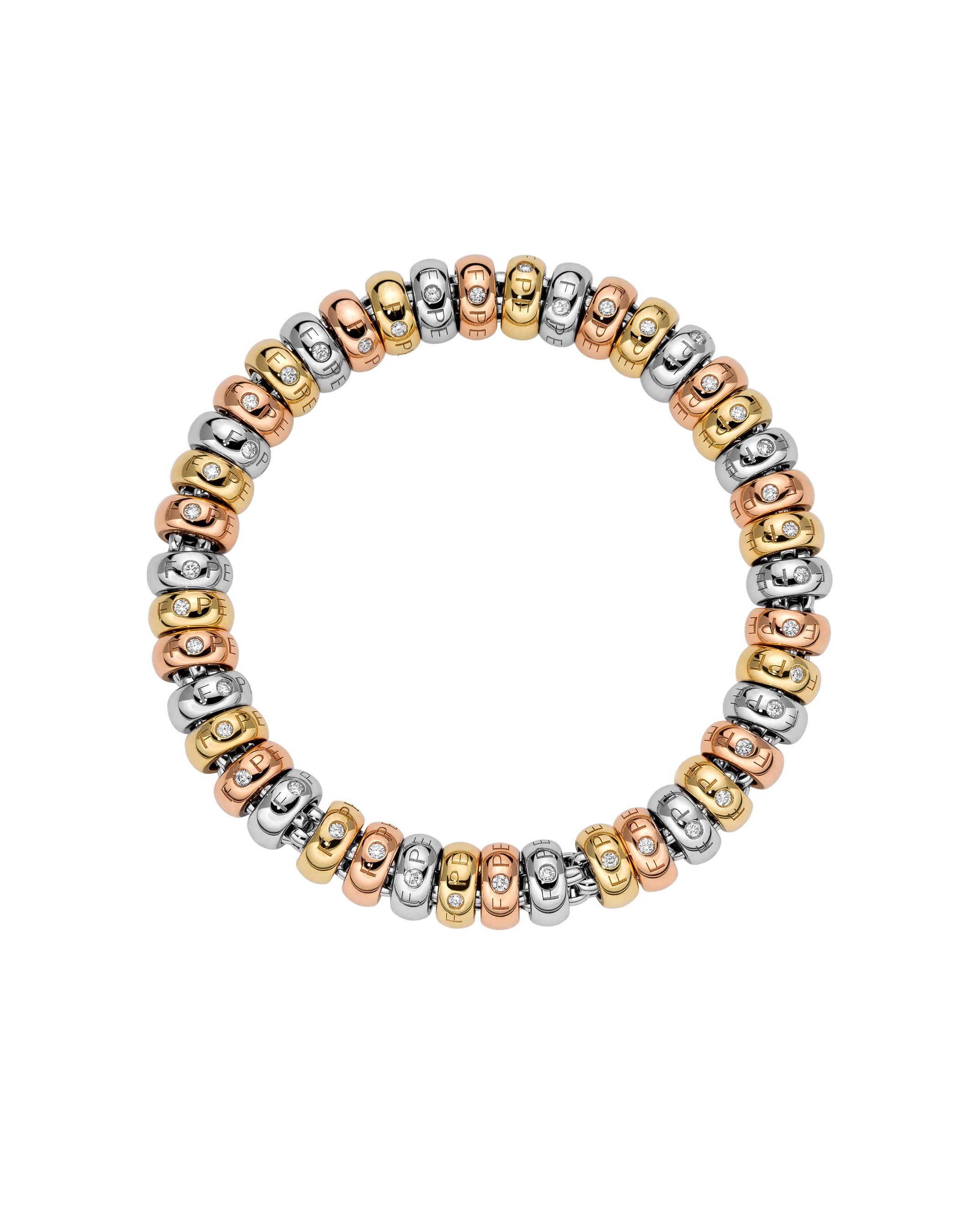 Flex'it bracelet with tricoloured gold rondels and diamonds - 64006BX ...